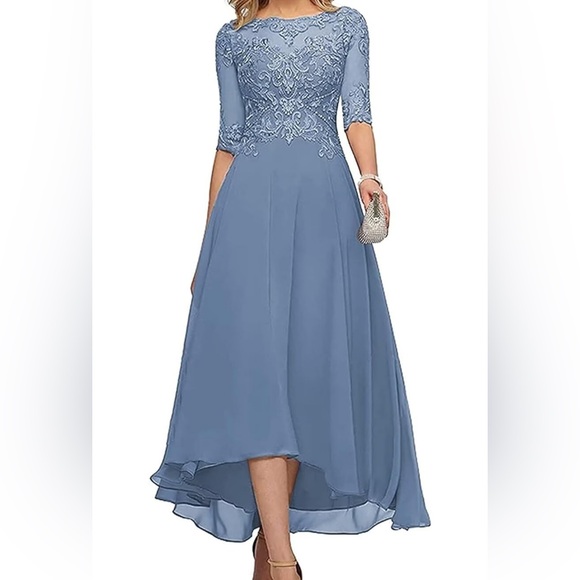 Dresses | Dusty Blue Chiffon Lace Dress | Poshmark